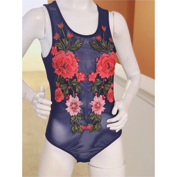 GoJane | Other | Gojane Floral Print Sheer Chiffon Mesh Bodysuit | Poshmark